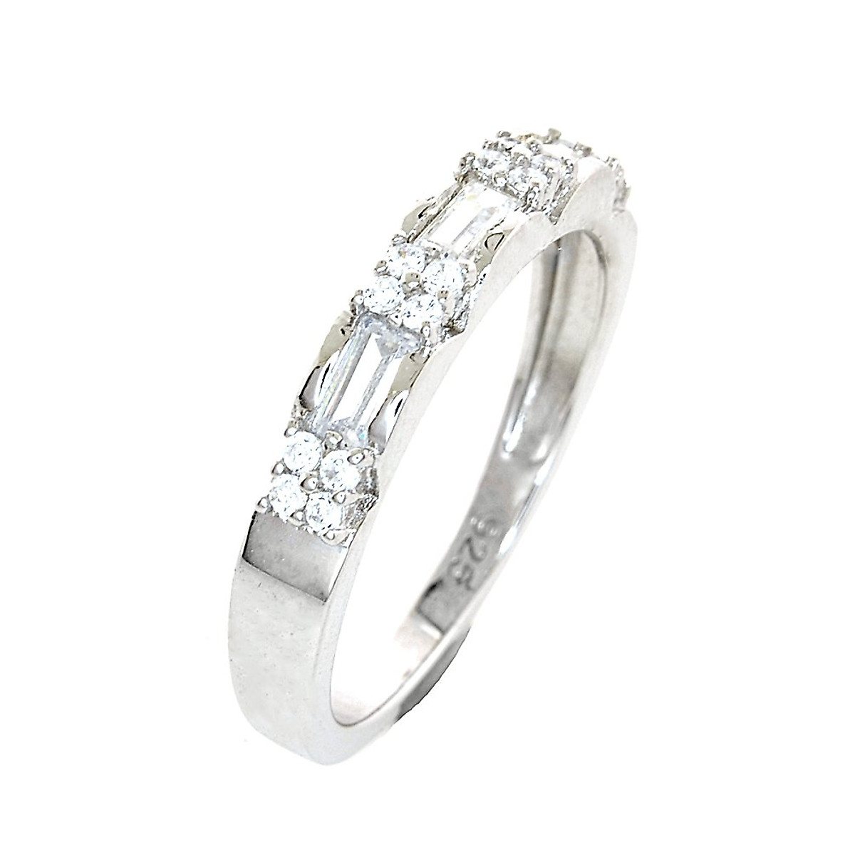 Sterling Silver Simulated Diamond Baguette and Round Maching Ring (5)