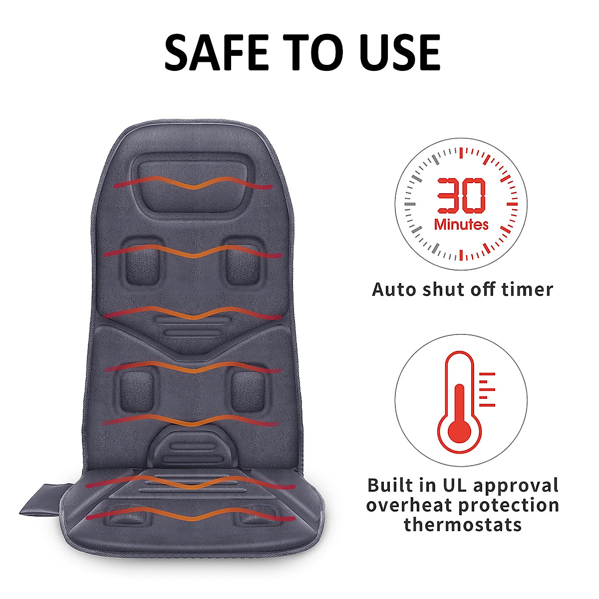 COMFIER Back Massager with Heat, 10 Motors Vibration Seat Massager, Chair Massage Pad, Heated Chair Pad, Chair Warmer,Gifts for Elderly, Mom, Dad (Gray)