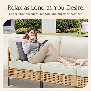 FEISHOMINOO 7 Piece Outdoor Patio Furniture Set, Oversize Outdoor Sectional Furniture, Rattan Chairs Glass Table Wicker Conversation Seating Sectional Sofa with Cushion Deep Seating for Porch