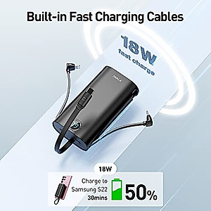iWALK PowerSquid Portable Charger with Built-in 3 Cables, 9000mAh Ultra-Compact USB C Power Bank Fast Charging 18W PD with LED Display, Compatible with iPhone 14/13/12, Samsung Galaxy, Google Pixel