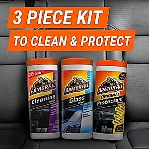 Armor All Car Wipes Multi-Pack, Cleans Vehicle Interior and Exterior, Includes Protectant Wipes, Glass Wipes, and Cleaning Wipes, 3-Pack, 30 Car Wipes Each (90 Wipes Total)