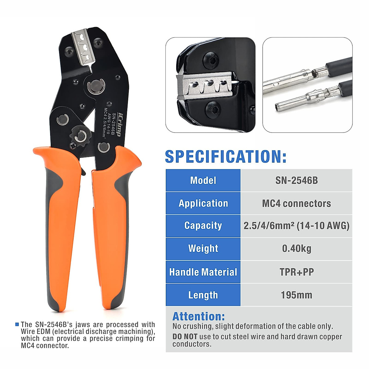 IWISS iCrimp Solar PV Cable Crimping Tool Kit for 2.5/4/6mm² with Stripper,Cutter, Solar Spanner and Solar Connectors
