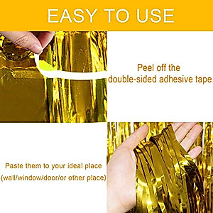 4 Pack Gold Foil Fringe Curtain Backdrop, 3.28Ft x 8.2Ft Metallic Tinsel Foil Fringe Streamer Curtains for Photo Booth Props Decor Party Supplies