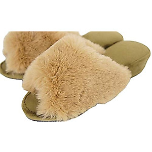 Elegant Interior 71029SP-BR Fur Slippers with 1.6-inch (4 cm) Heel, Brown, M Size