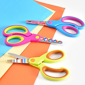 Zicolu Kids Scissors Set of 3 pack, Safety Children Scissors, Small Craft Scissors with Blunt-Tip Floral Print Blade and Soft Grip, Great for DIY, Arts, Home, School Classroom Use, Blue/Purple/Yellow