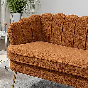 59" Wide Modern Loveseat Small Sofa Couch Mini Room Couch Boucle Upholstered Two-Seater Sofa with Gold Metal Legs, Channel Tufted Back Loveseat Sofa for Small Space Bedroom Studio Apartment, Caramel