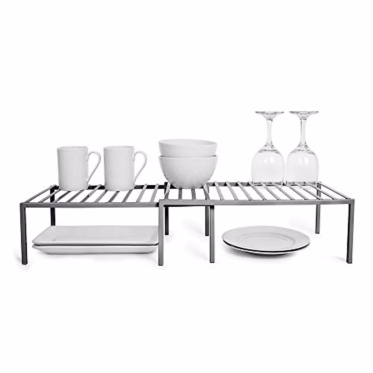 Smart Design Premium Extendable Storage Shelf – Lengthen from 16 to 32.5 in, Charcoal Gray – Steel Pantry Organizer with Rust-Resistant Finish and Non-Slip Feet for Easy Home Organization and Storage