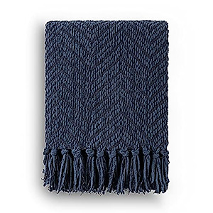 BATTILO HOME Navy Blue Throw Blanket for Couch, Knitted Blue Blanket Throw 50'' x 60'', Super Soft Warm Navy Throws for Chair Sofa Home Decor
