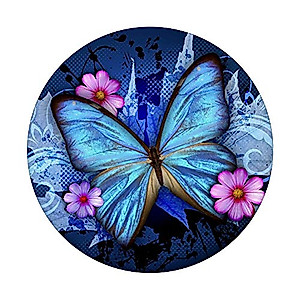 Pretty Blue Butterfly with Pink Flowers PopSockets PopGrip: Swappable Grip for Phones & Tablets