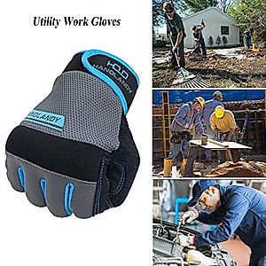 HANDLANDY Work Gloves Men & Women, Utility Mechanic Working Gloves Touch Screen, Flexible Breathable Yard Work Gloves (Medium, Grey)