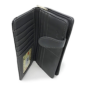 Shag Wear Wolf Paw Large Animal Wallet for Women and Teen Girls Vegan Faux Leather 7" Dark Grey