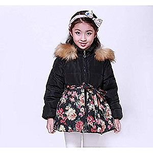 SS&CC Girls' Long Flower Printing Bowknot Winter Hooded Down Jacket 10-12 Years