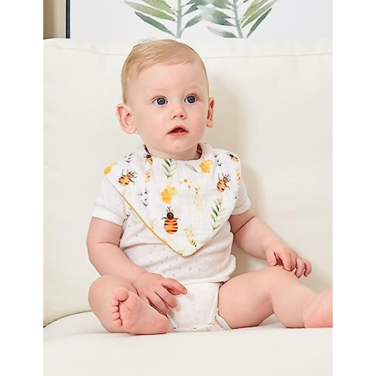 vuminbox Muslin Baby Bibs Bandana Drool Bibs 100% Cotton Absorbent Soft Reversible 6-Pack Set for Feeding, Teething Pattern and Solid Color for Unisex