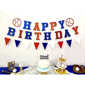 Baseball Birthday Banner - Baseball Happy Birthday Banner and Felt Pennants for Sports/Baseball Theme Birthday Party decorations (Pre-Strung)