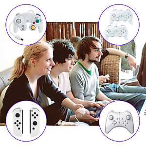 Edorco 4 Pack Gamecube Controller Bundle with 4 Extension Cords and a 4-Port Adapter for Nintendo Wii U/Switch/PC(Red and Blue)