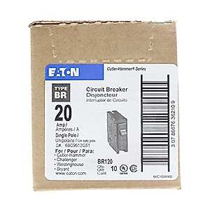Eaton Cutler-Hammer BR120 Interchangeable Circuit Breaker, 20A, (10-Pack),Black