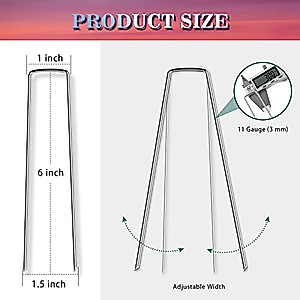 Gtongoko 6 Inch Galvanized Landscape Staples 100 Pack 11 Gauge Anti-Rust Ground Sod Pins Yard Stakes for Weed Barrier Fabric