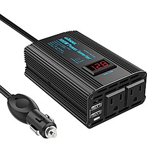 300W Power Inverter DC 12V to AC 120V Car Power Converter Adapter with 2x2.4A USB Ports and LED Display Dual AC Outlets【3YRS Warranty】 Black