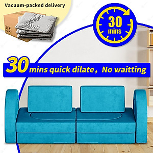 Kids Couch, 12PCS Modular Toddler Couch with 2 Triangular Cushions and 4 Arches, Fold Out Kids Couch for Playroom, Bedroom, Modular Kids Couch for Boys and Girls, Kids Play Couch for Kids (Blue)