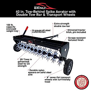 Brinly SAT2-40BH-P Tow Behind Spike Aerator with Transport Wheels, 40"