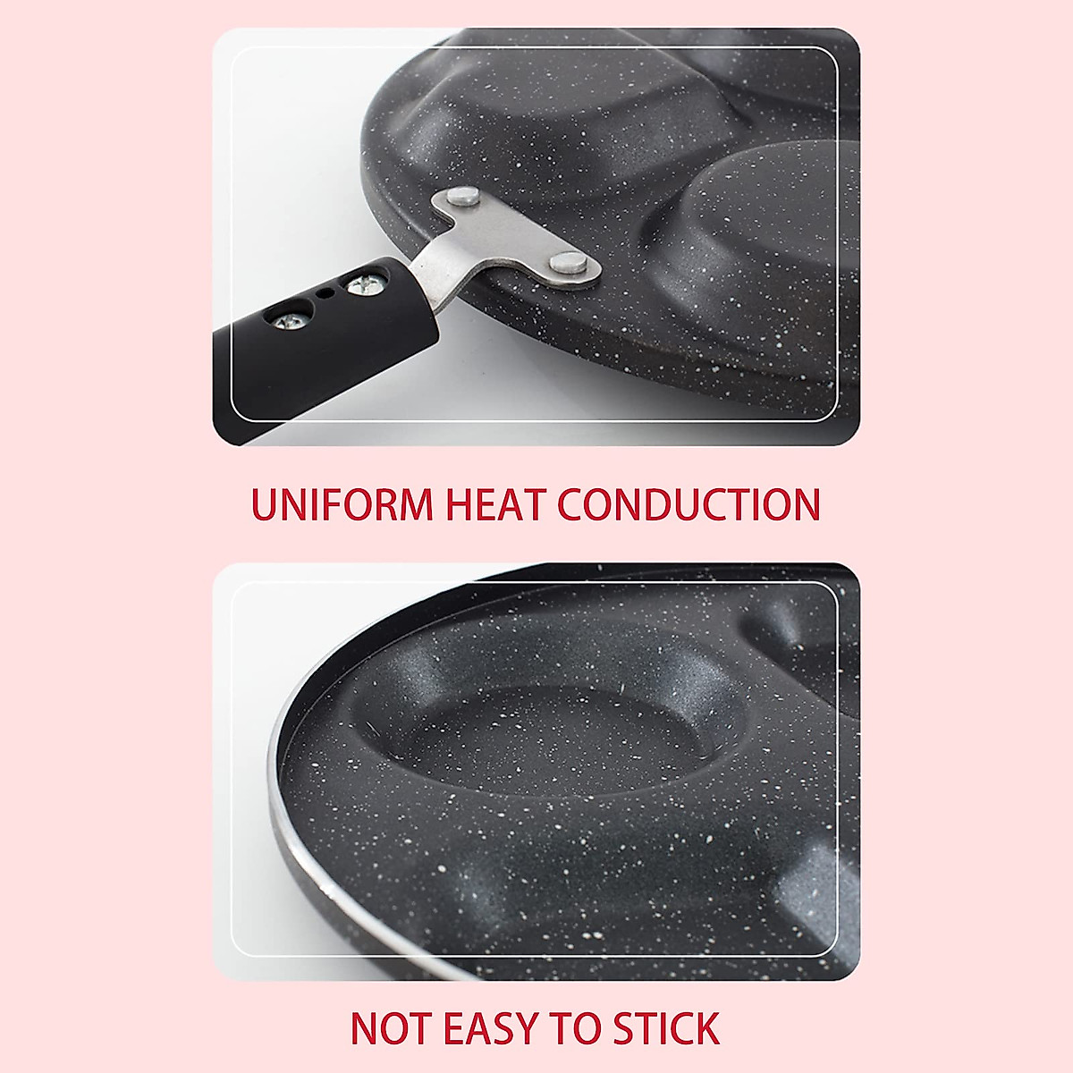 Liampo Non Sticking Frying Pan 4 Round Molds Egg Pan Medical Stone Pancake Pan Evenly Heated Comfortable Plastic Handle One Wipe is Clean
