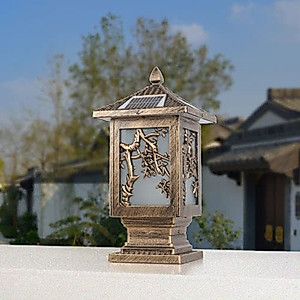 MHCZBGY Waterproof Metal Column lamp Solar Patio Column Light Home Outdoor Pillar Light Outdoor Garden Villa Pillar Lights European Style Column Light