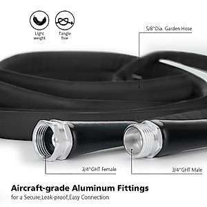 Garden Hose 100ft - Fabric Covered, NON-EXPANDABLE Water Hose,Lightweight Flexible Hose Pipe, Black (No Nozzle)