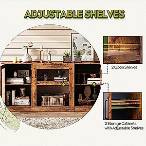 WLIVE Retro TV Stand for 65 inch TV, TV Console Cabinet with Storage, Open Shelves Entertainment Center for Living Room and Bedroom, Rustic Brown…