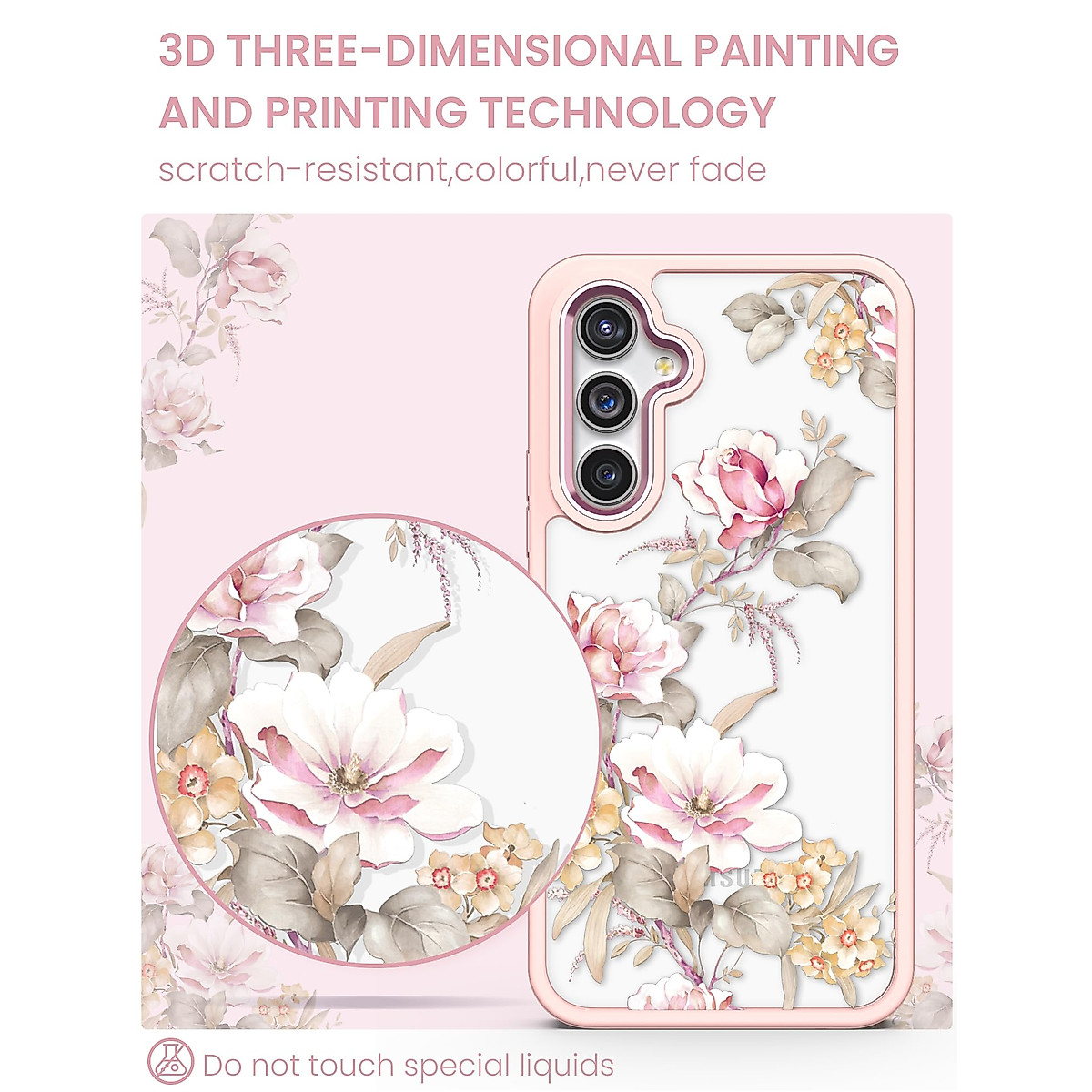 DagoRoo for Samsung Galaxy A54 5G Case with Tempered Glass Screen Protector [2 Pack],[Military Grade Protective] Slim Soft TPU & Hard PC,Girls Women Crystal Clear Flower Pattern Case-Ranunculus/Pink