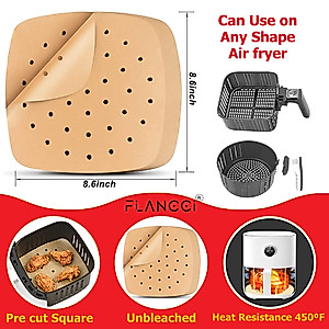 Air Fryer Liners Square Parchment Paper, Set of 100, 8.5 inches square, Air fryer accessories disposable paper liner, Oven liners for bottom of oven, Airfryer parchment paper sheets for baking