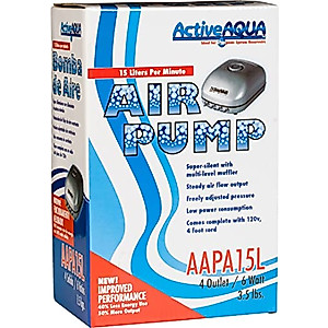 Hydrofarm AAPA15L Active Aqua, 4 Outlets, 6W, 15 L/min Air Pump, Silver