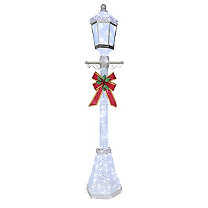 MUPATER 6 ft Tall Pre-Lit Energy-Efficient LED White LAMP-Post, Christmas Holiday Outdoor Lighted Decoration for Yard, Porch, Entry - Ground Stakes Included