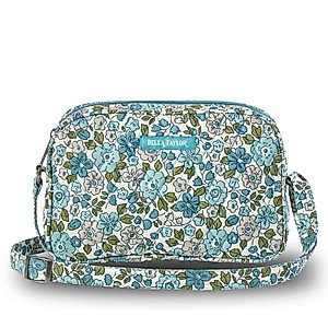 Bella Taylor Country Floral Feedsack Collection, Quilted Cotton Simple Crossbody Handbag for Women, Delicate Floral Blue