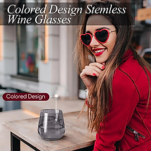 LUXULISH Colored Stemless Wine Glasses Set of 6, Hand Blown Premium Crystal Red White Wine Glass - 15Oz, Unique Gifts for Women, Men, Wedding, Anniversary, Christmas, Birthday