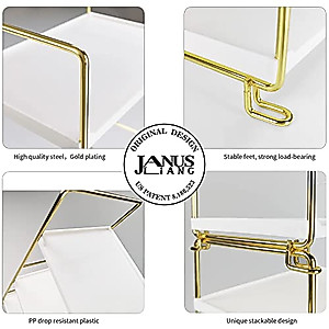 JANUS LiANG 3-Tier Bathroom Countertop Organizer - Vanity Tray Makeup Storage Holder Standing Shelf Freestanding Stackable Kitchen Spice Rack, Easy to Assemble, Plastic/Metal Gold