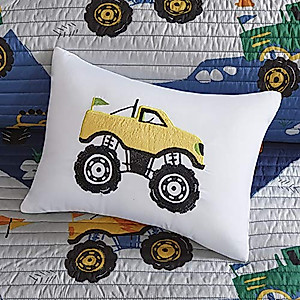 Mi Zone Kids Nash Reversible Quilt Set, Vibrant Fun Design, Lightweight All Season Children Bedding, Coverlet Bedspread, Boys Bedroom Décor, Twin, Big Wheel Monster Trucks 3 Piece
