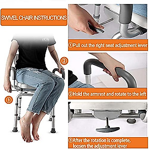 PAYRFV Pivoting Swivel Shower Chair for Elderly Seniors, 360° Bathtub Seat with Arms and Back Bath Stool Aid with Swivel Seat, Adjustable Height Shower Bench, Bathroom Bath Chair for Inside Shower