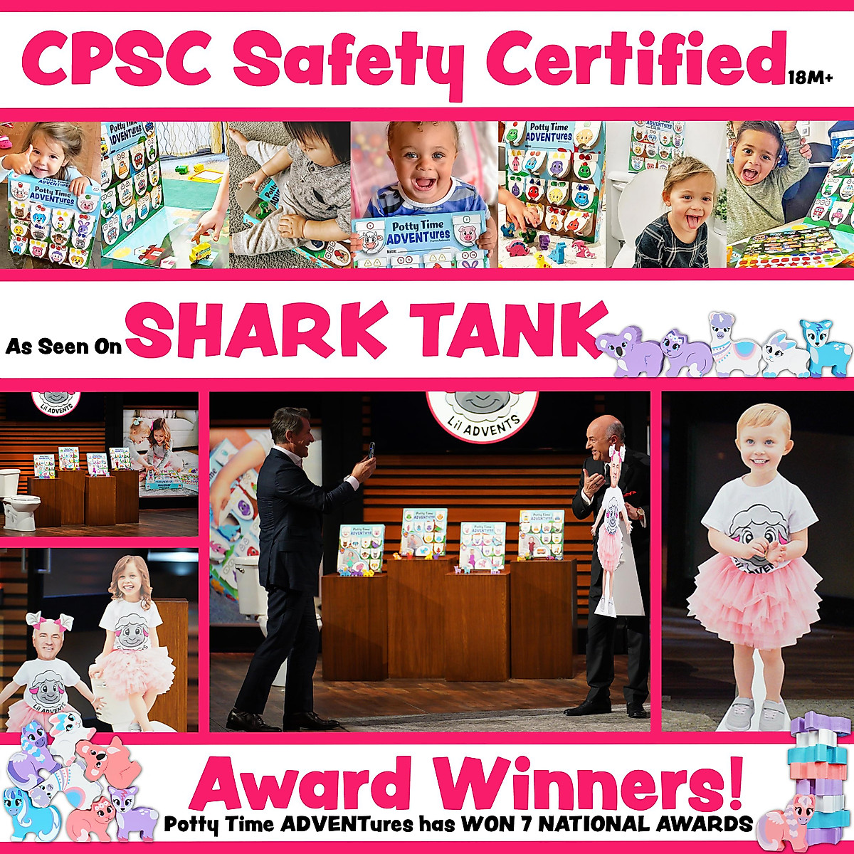 Potty Time Adventures Toddler Potty Training Chart by Lil ADVENTS - 14 Wooden Stacking Blocks / Prizes, Potty Training Advent Game - Behavior Reward Chart, Stickers & Activity Board - Unicorn Friends