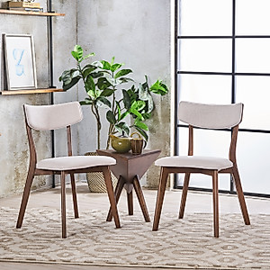 Christopher Knight Home Abrielle Mid-Century Modern Dining Chairs with Rubberwood Frame, 2-Pcs Set, Light Beige / Natural Walnut