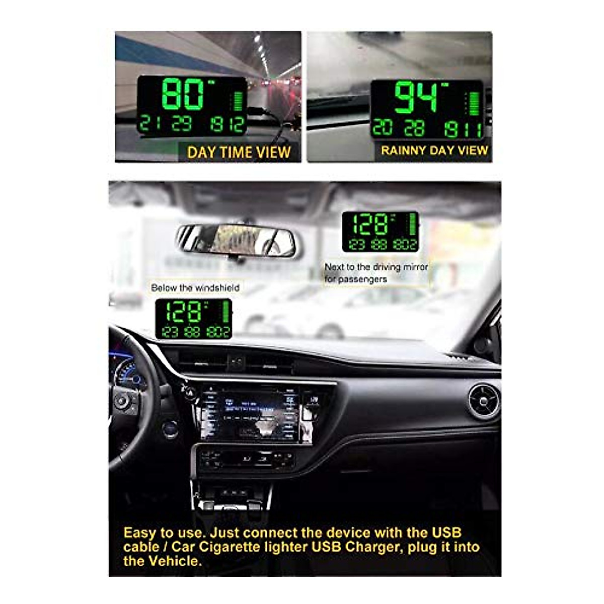 ELING Universal Head Up GPS Speedometer C90 HUD Digital Speed Display MPH KM/H LED Screen Speed Projector with Over Speed Alarm for All Vehicles