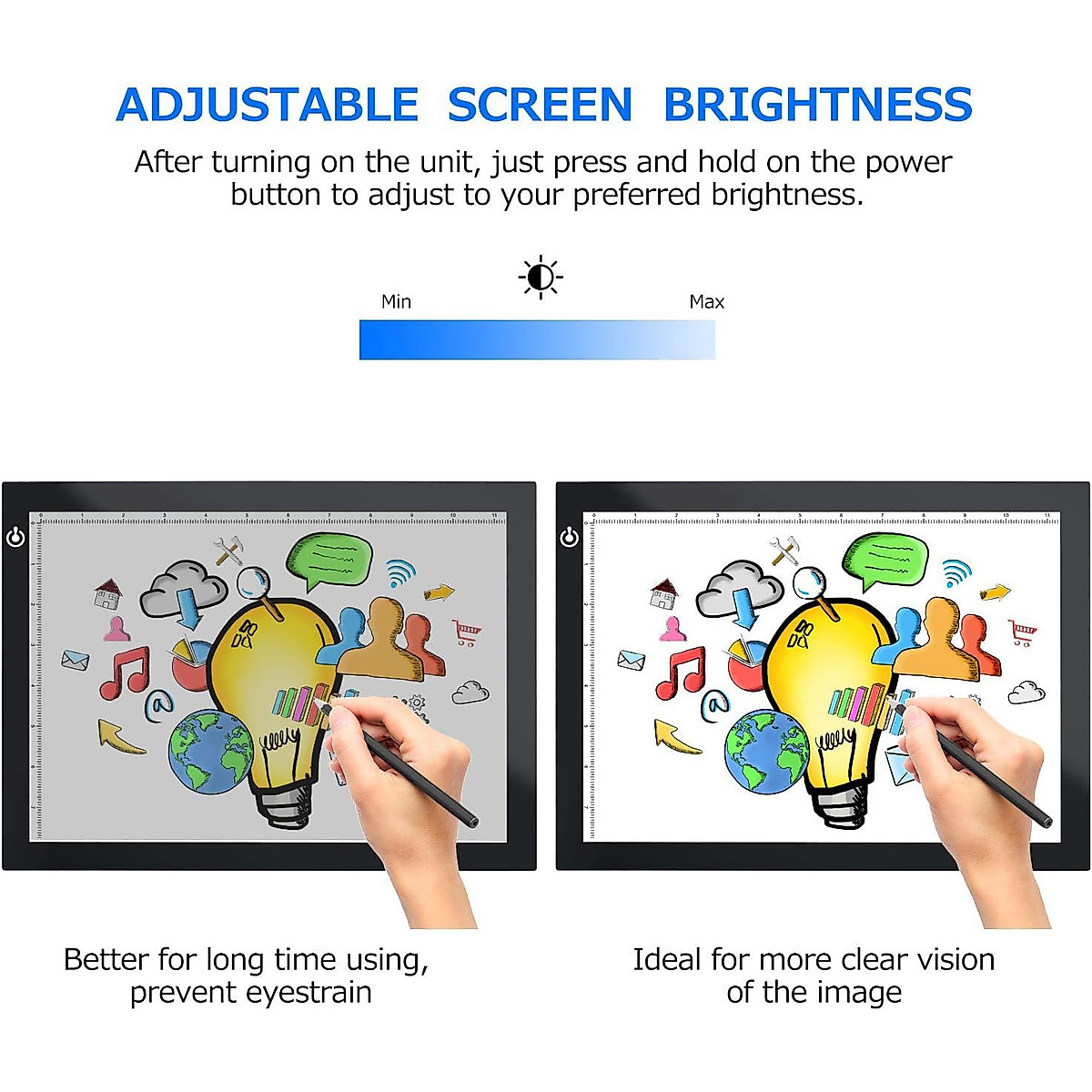 Black A4 Dimmable LED Artcraft Light Box Tracer Slim Light Pad Portable Tablet, USB Power Cable Copy Drawing Board Tracing Table for Artists Designing, Animation, Sketching, Stenciling X-ray Viewing