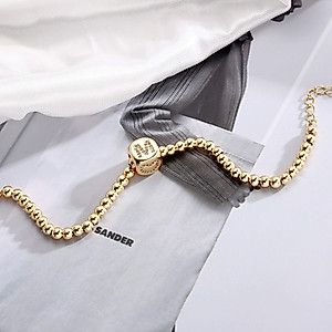 Yoosteel Gold Initial Bead Bracelets for Women Trendy, 14K Gold Filled Cute P Letter Bracelet Personalized Gold Jewelry Gold Bead Bracelets for Women Friends Bridesmaids Gold Jewelry Gifts for Women