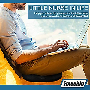 Emoobin Donut Pillow Hemorrhoid Tailbone Cushion - Orthopedic Pain Relief Pillow for Pregnancy, Coccyx, Bed Sores, Post Natal, Sciatica,18 Inches Black