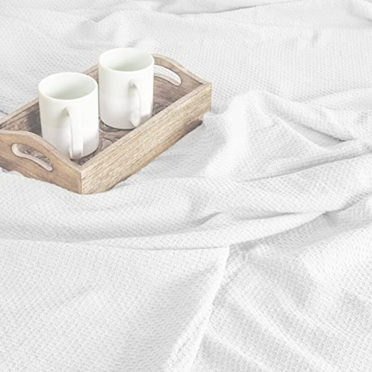 BOUTIQUO 100% Cotton Bed Blanket, Breathable Thermal Blanket Full - Queen Size, Soft Honeycomb Waffle Blanket 90"x90", Cotton Bed Blanket, Perfect for Layering Any Bed for All Season, White