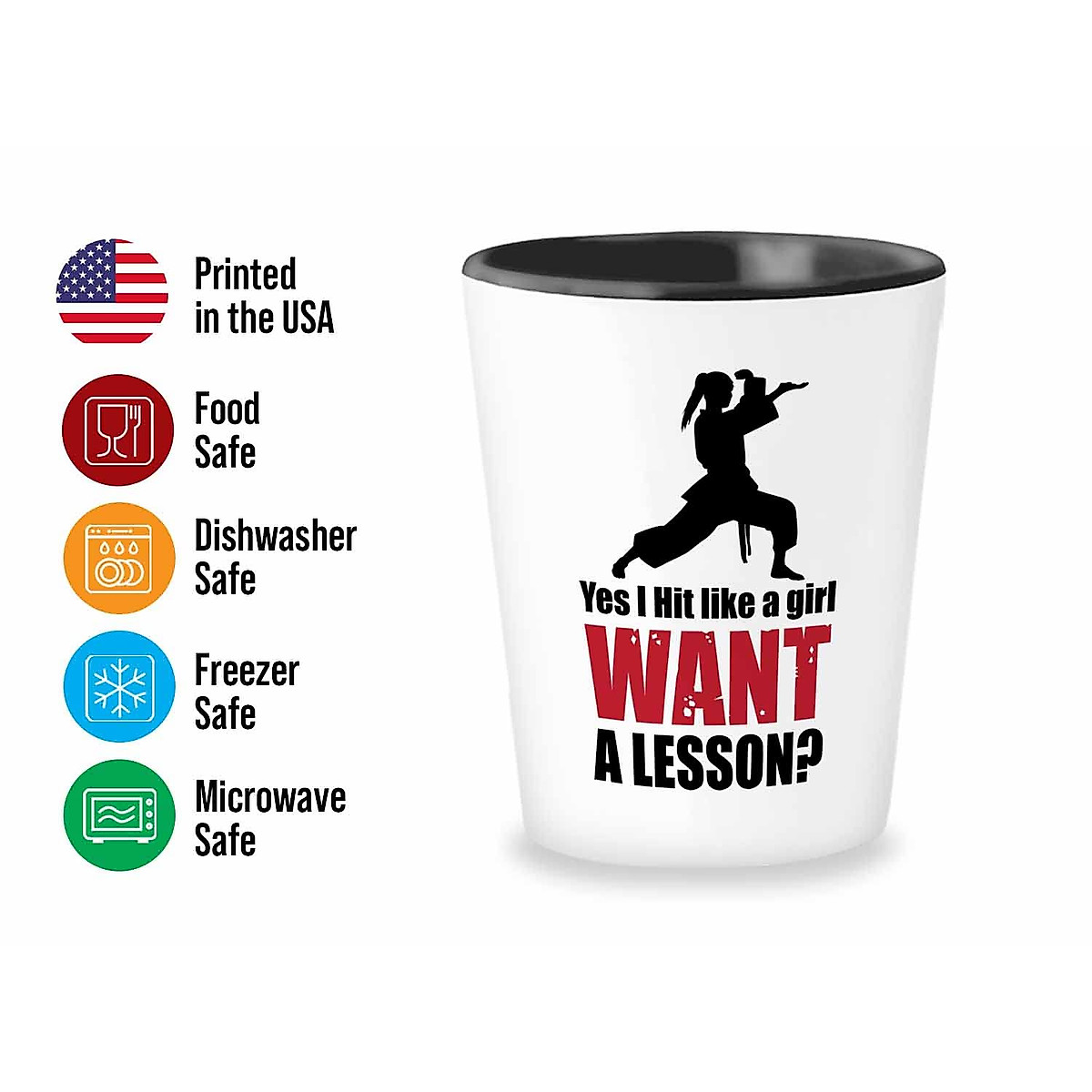 Bubble Hugs Martial Arts Shot Glass 1.5oz - A Girl Want Lesson - Self Defense Taekwondo Fans Jiu Jitsu Trainer Sport Instructor Optimistic Boxing Sportbella Kick Fighting