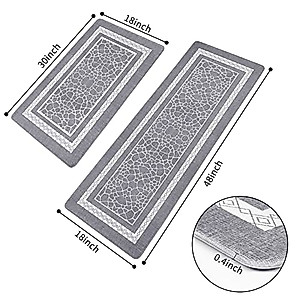 ASPMIZ Kitchen Mat 2 PCS Cushioned Anti-Fatigue Kitchen Rugs Non Slip Memory Foam Kitchen Mats and Rugs Waterproof Kitchen Floor Comfort Mats for Home & Office, 18'' x 48'' + 18'' x 30'', Grey Texture
