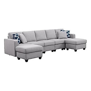 Devion Furniture 5-Seat Modern Fabric Upholstered Reversible Modular Sectional Sofa with 2 Ottomans in Light Gray Finish