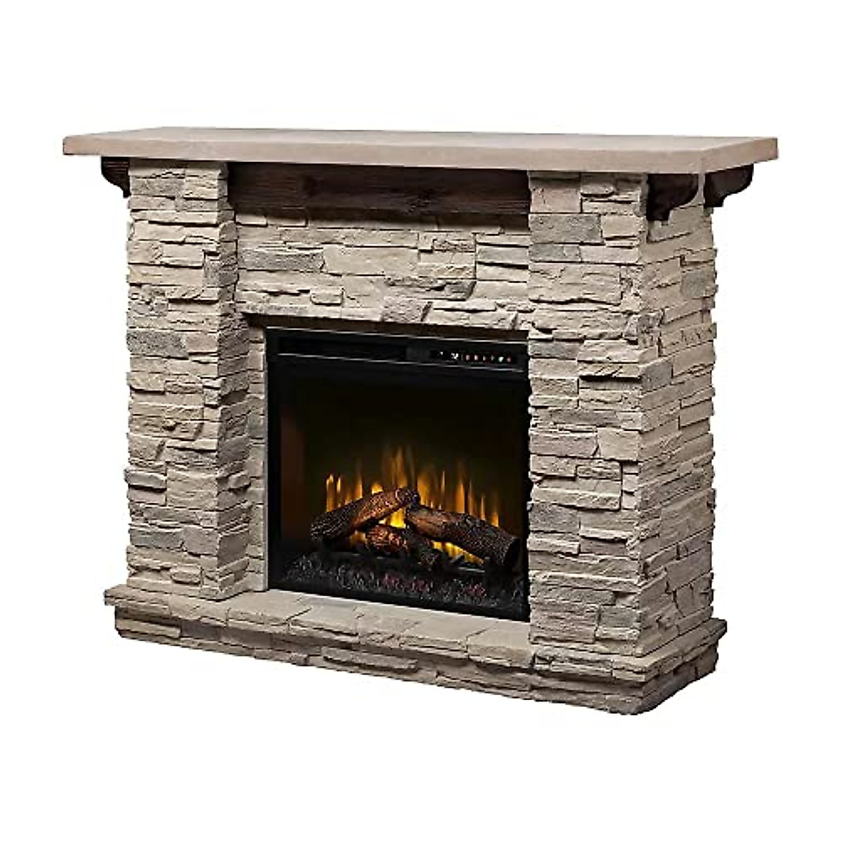 Dimplex Featherston Electric Fireplace with Mantel Surround Package | Pine with Gray Stone-Look Mantel Shelf, Includes 28" Electric Fireplace - Model #GDS28L8-1152LR