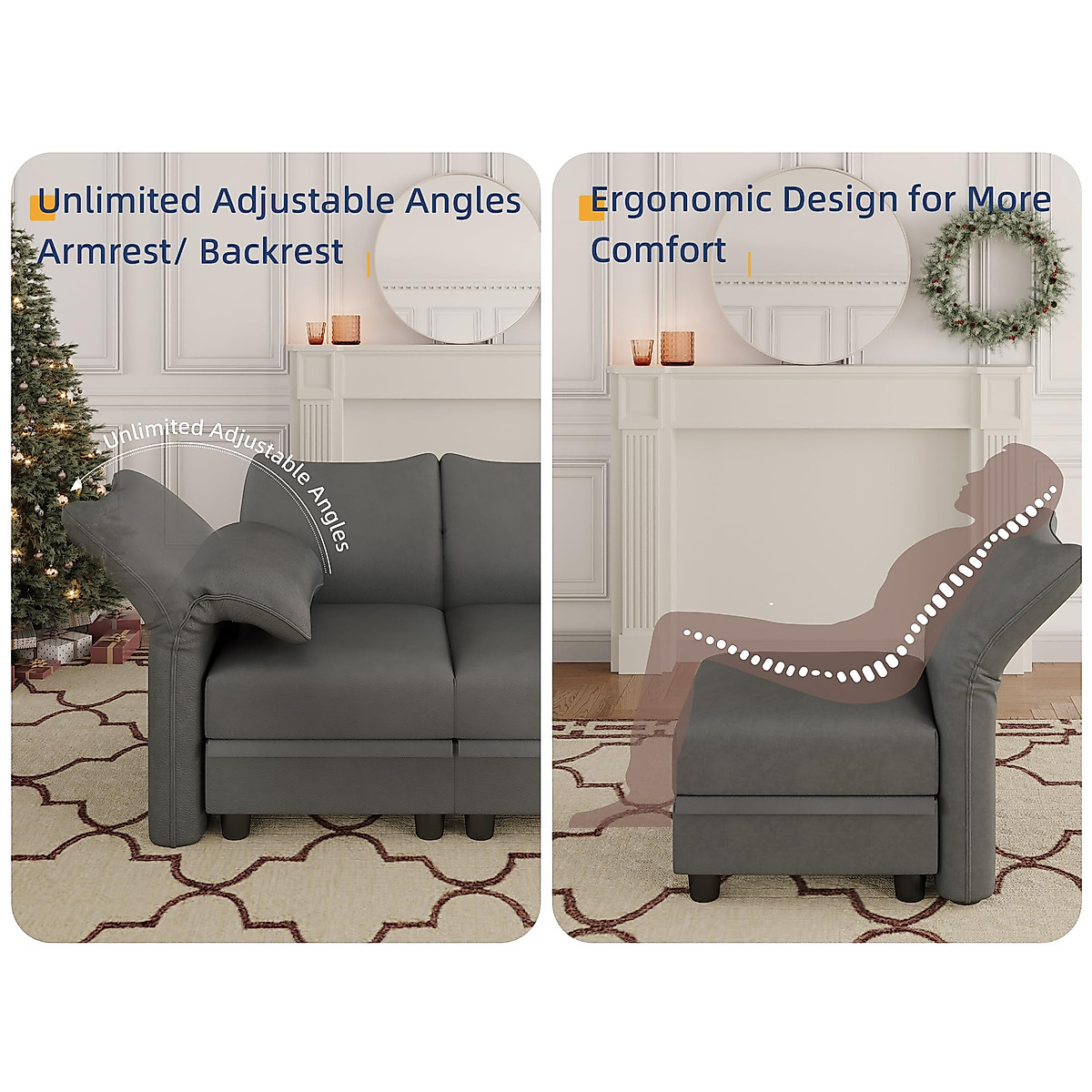 LLappuil 1 Pair Modular Armrest Backrest Module for Convertible Modular Sectional Couch Sofa, Interchangeable Armrest Backrests, Waterproof Faux Leather, Dark Grey