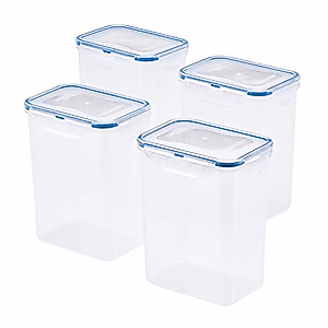 LocknLock Easy Essentials Airtight Rectangular Tall Food Storage Container 7.61 Cup, 4 Piece, Clear